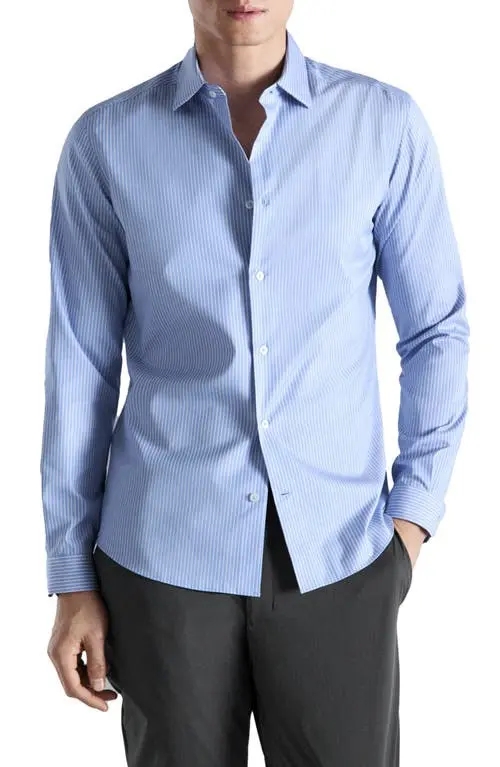 Mango Slim Fit Non-iron Stripe Button-up Shirt - Sky Blue