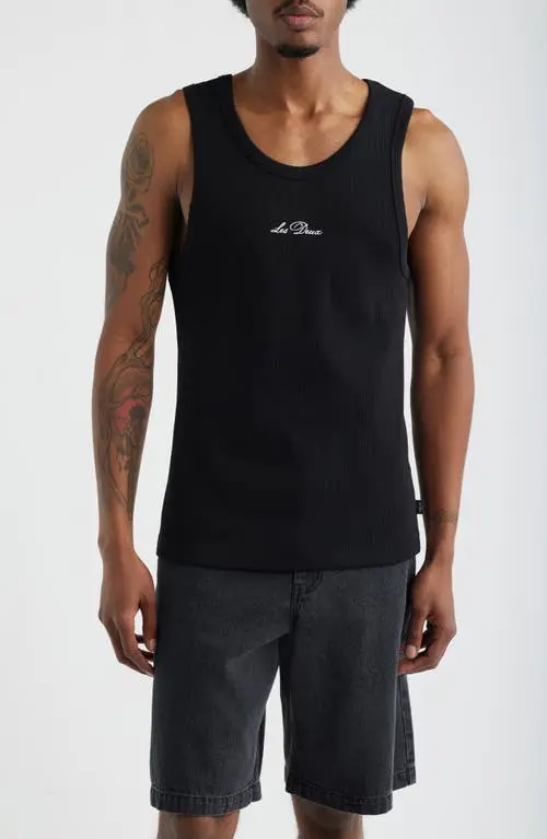 LES DEUX Arthur Logo Embroidered Rib Tank - Black