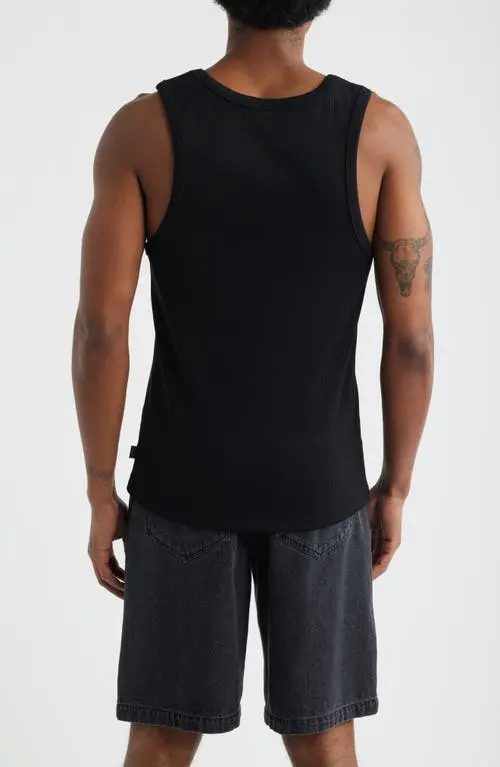 LES DEUX Arthur Logo Embroidered Rib Tank - Black
