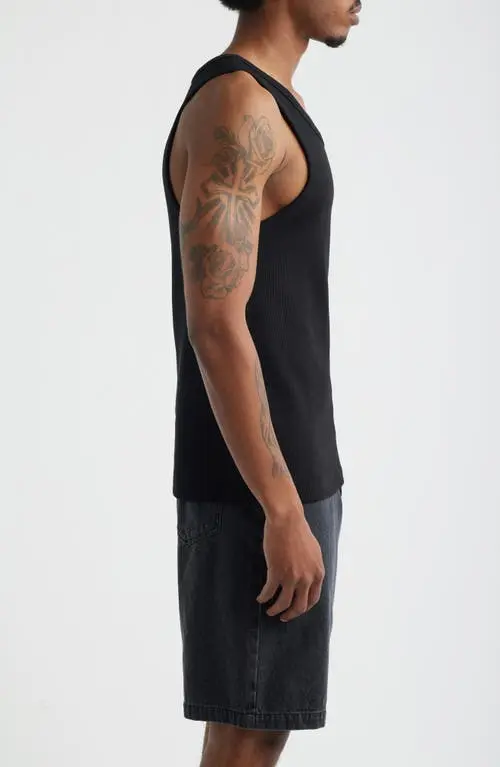 LES DEUX Arthur Logo Embroidered Rib Tank - Black