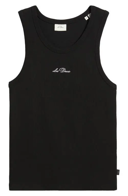 LES DEUX Arthur Logo Embroidered Rib Tank - Black