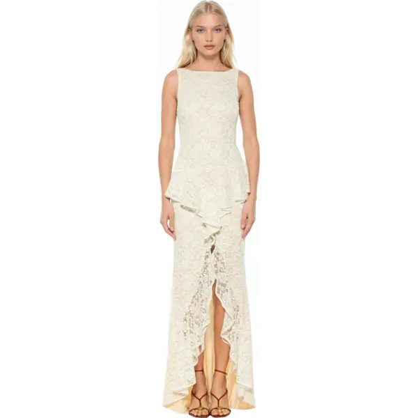 ALEXIA ADMOR Perrin Boatneck Ruffle Gown - White