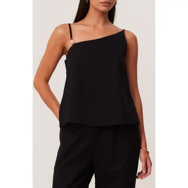 SNDYS Ismene Asymmetrical One Shoulder Linen & Cotton Blend Top - Black