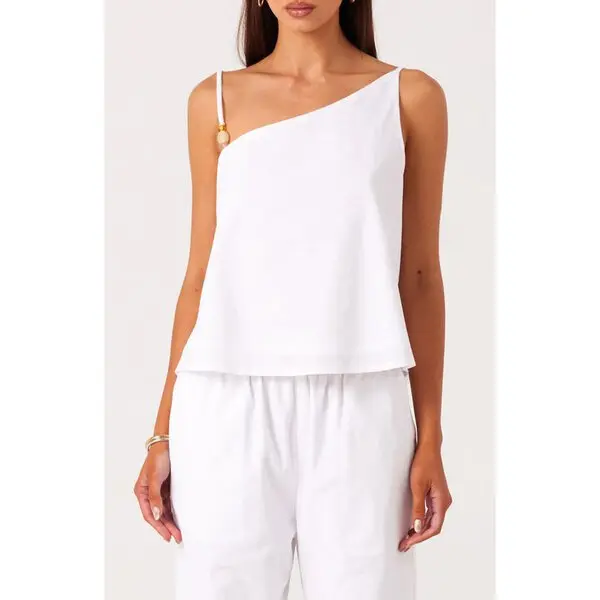 SNDYS Ismene Asymmetrical One Shoulder Linen & Cotton Blend Top - White