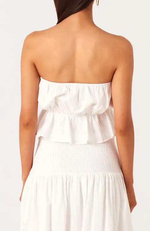 SNDYS. Nesa Strapless Linen & Cotton Peplum Crop Top - White