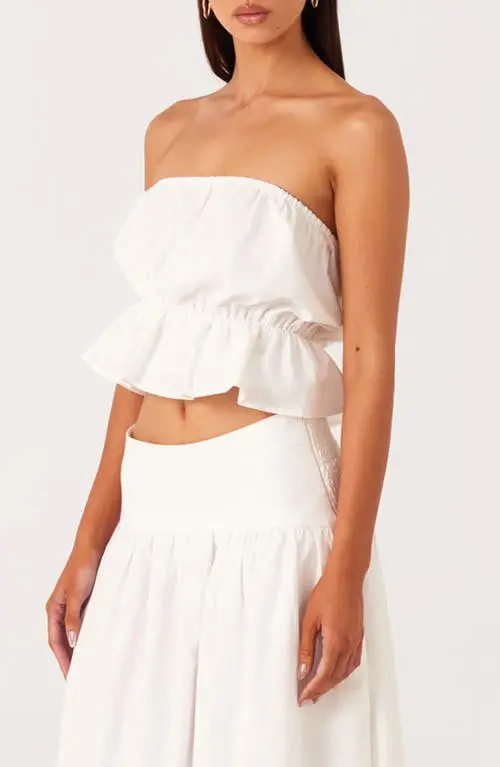 SNDYS. Nesa Strapless Linen & Cotton Peplum Crop Top - White