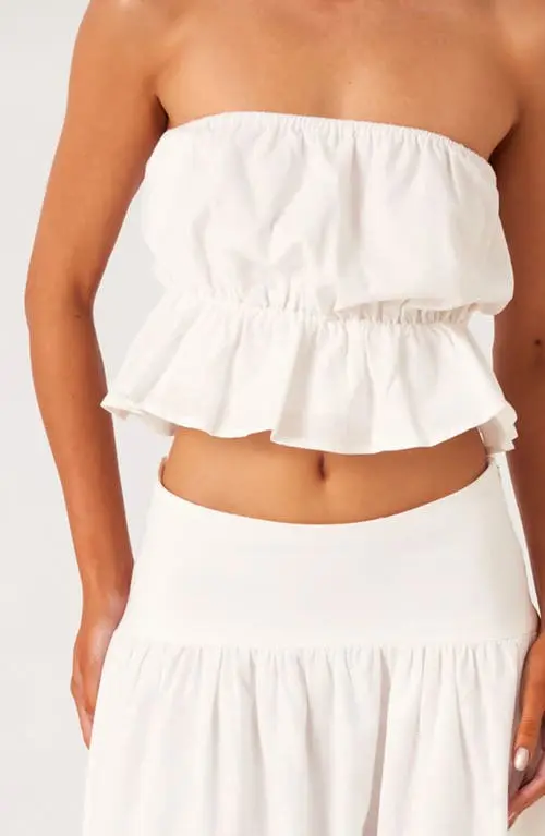 SNDYS. Nesa Strapless Linen & Cotton Peplum Crop Top - White