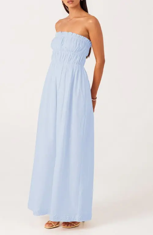 SNDYS. Ines Strapless Linen & Cotton Maxi Dress - Blue