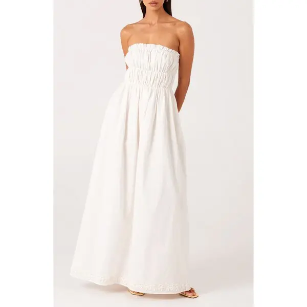 SNDYS Ines Strapless Linen & Cotton Maxi Dress - White