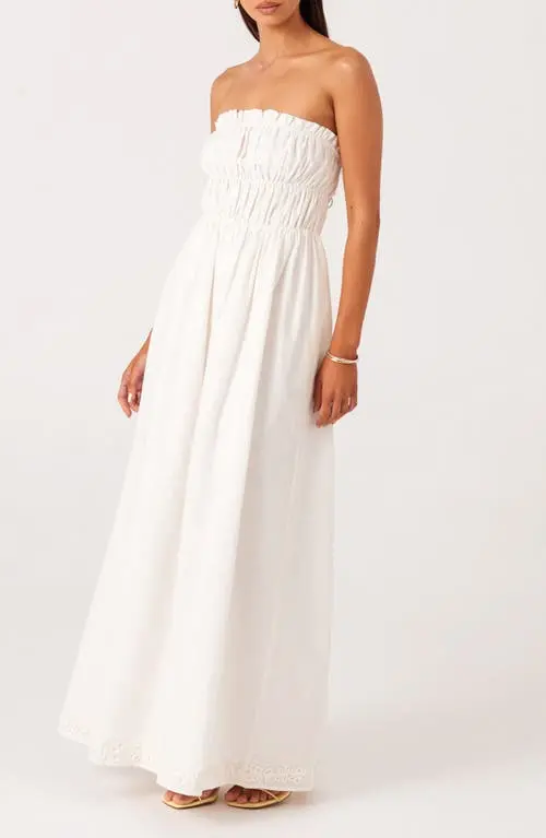 SNDYS. Ines Strapless Linen & Cotton Maxi Dress - White