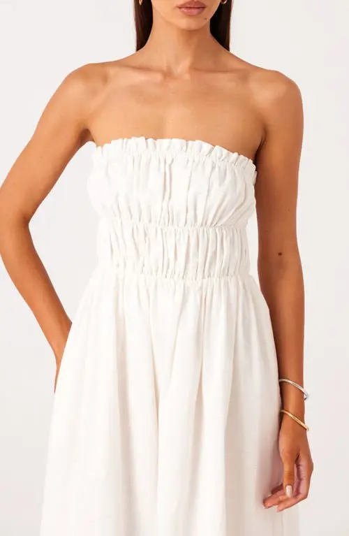 SNDYS. Ines Strapless Linen & Cotton Maxi Dress - White