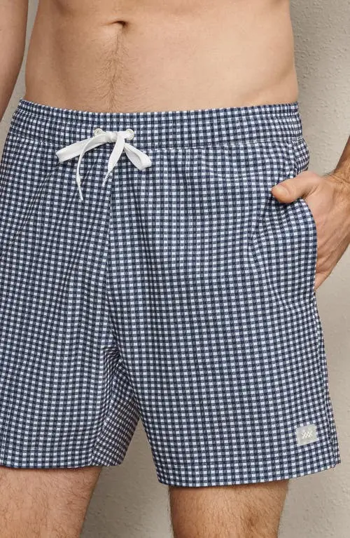 RHONE 5.5-inch Water Repellent Swim Trunks - Navy Gingham