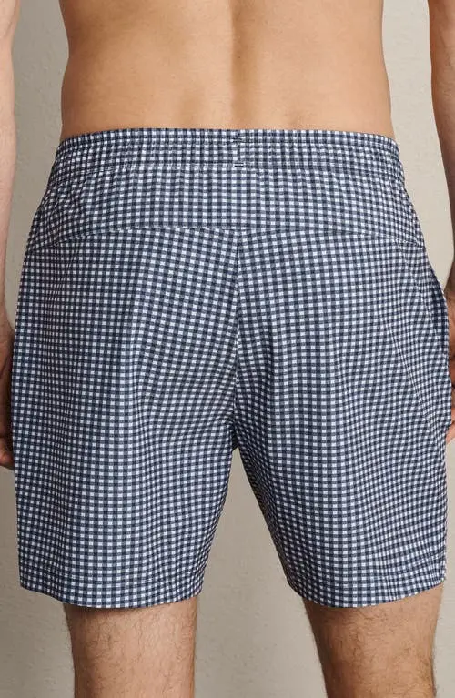 RHONE 5.5-inch Water Repellent Swim Trunks - Navy Gingham
