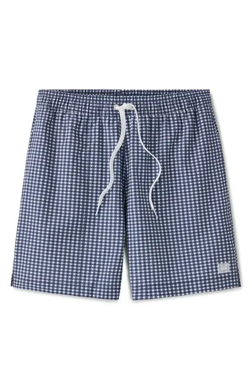 RHONE 5.5-inch Water Repellent Swim Trunks - Navy Gingham