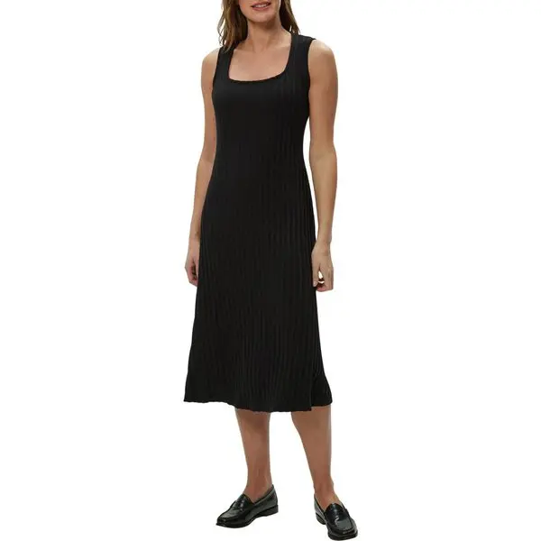 Michael Stars Sofia Wide Rib Sleeveless Cotton Blend Knit Midi Dress - Black