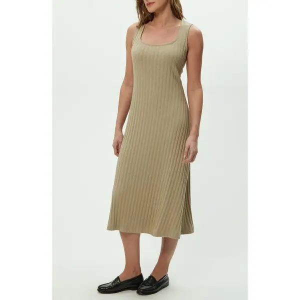 Michael Stars Sofia Wide Rib Sleeveless Cotton Blend Knit Midi Dress - Macadamia