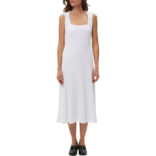 Michael Stars Sofia Wide Rib Sleeveless Cotton Blend Knit Midi Dress - White