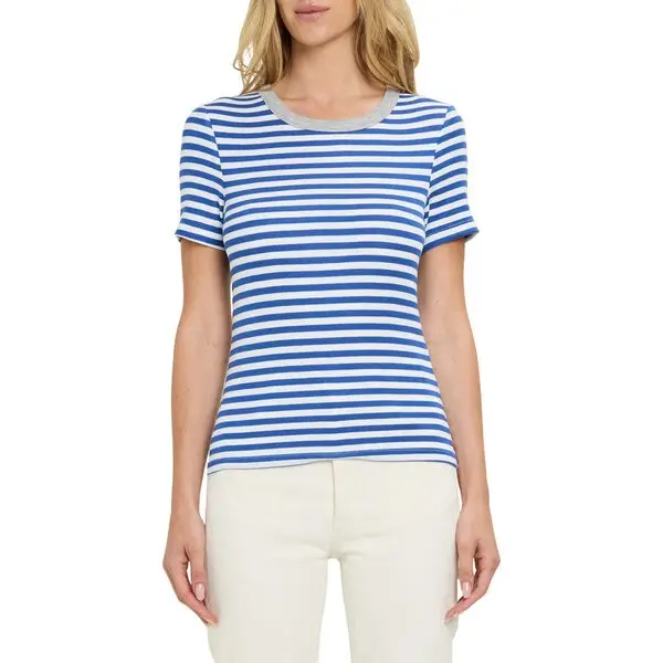 Michael Stars Jenny Stripe Ringer T-shirt - Blue Ribbon/white/hag