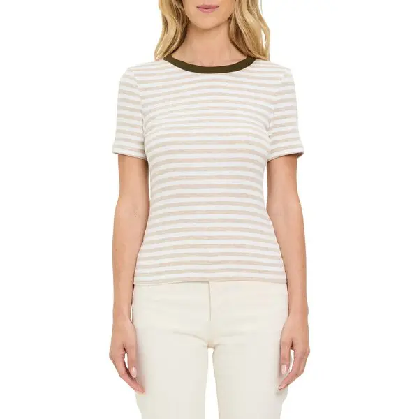 Michael Stars Jenny Stripe Ringer T-shirt - Oatmeal/white/caper