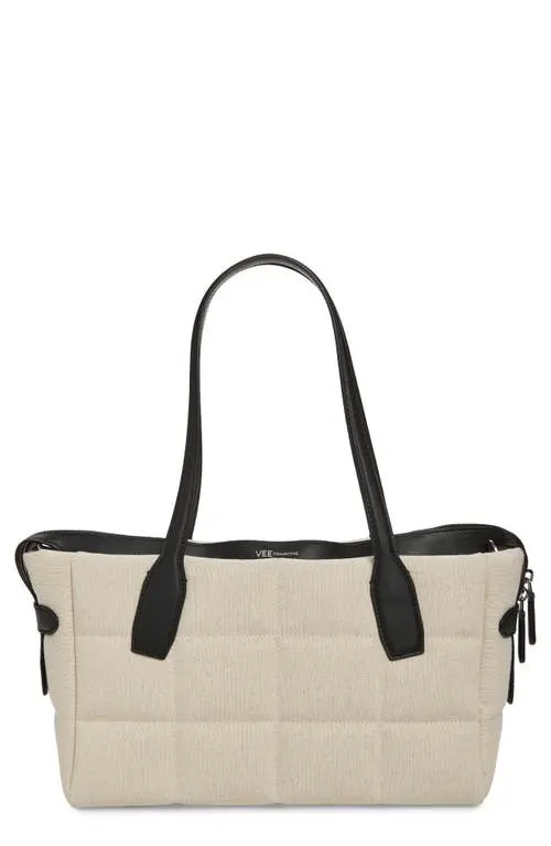 VEECOLLECTIVE Small Tela Quilted Tote - Natural Canvas/black