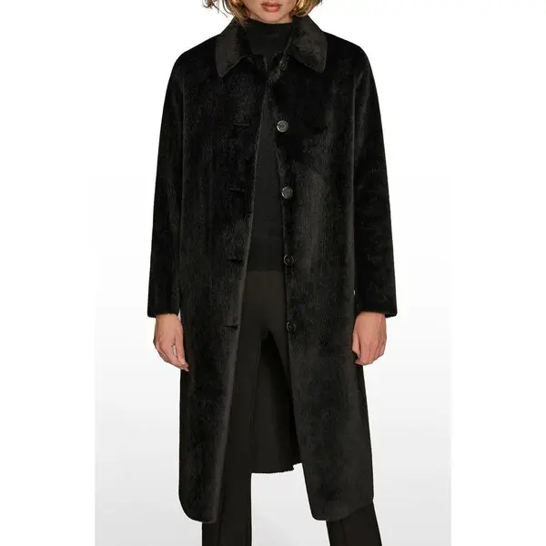 Donna Karan New York Longline Faux Fur Coat - Black
