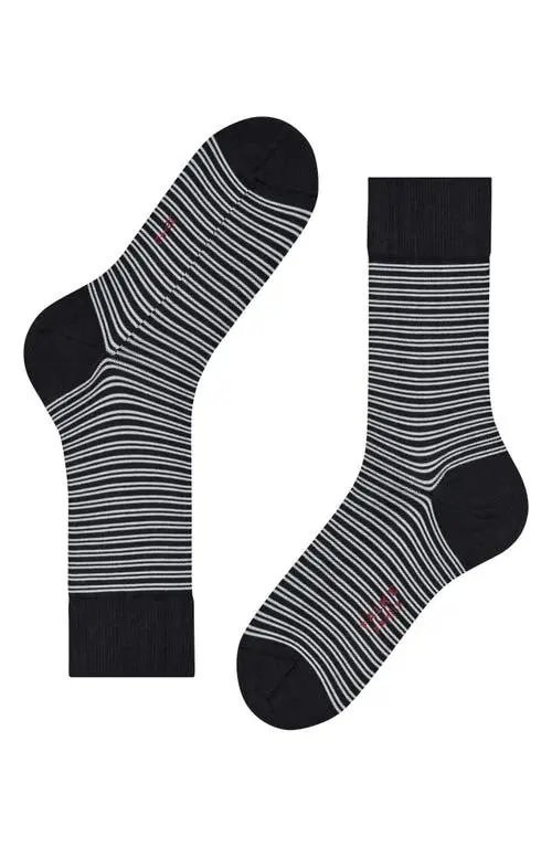 Falke Family Stripe Cotton Blend Dress Socks - Black
