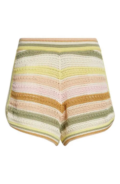 Zimmermann Indra Stripe Cotton Open Stitch Shorts - Yellow Multi