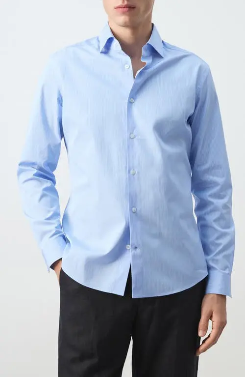 Mango Slim Fit Stripe Cotton Button-up Shirt - Sky Blue