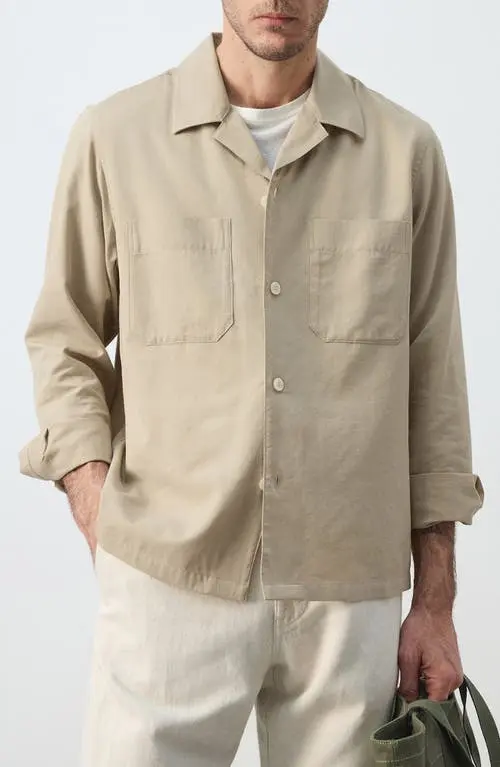 Mango Long Sleeve Cotton Blend Button-up Shirt - Beige