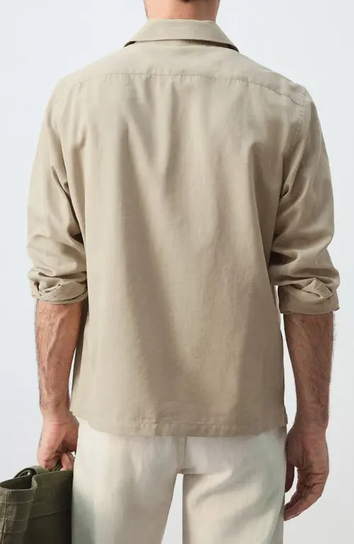 Mango Long Sleeve Cotton Blend Button-up Shirt - Beige