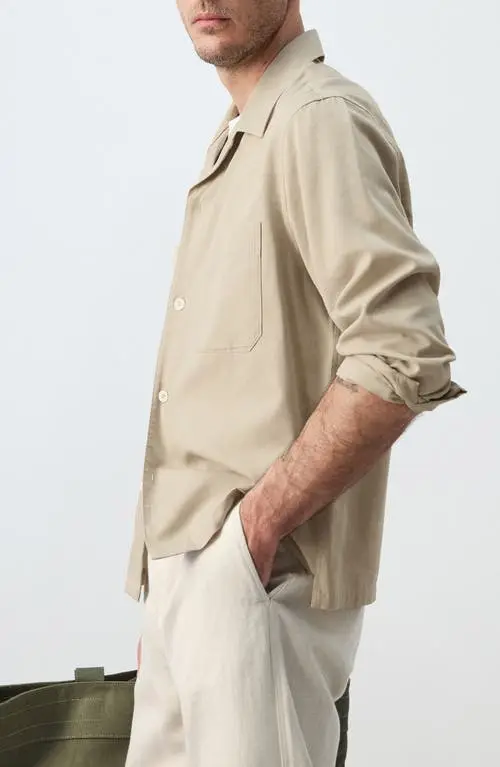 Mango Long Sleeve Cotton Blend Button-up Shirt - Beige