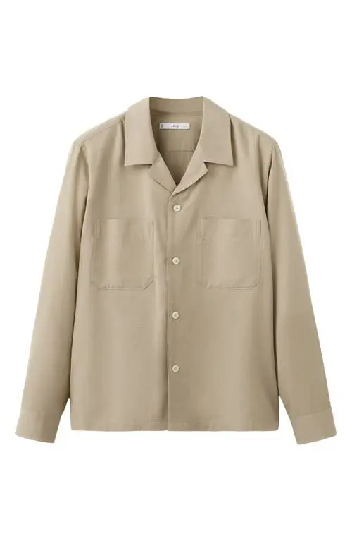 Mango Long Sleeve Cotton Blend Button-up Shirt - Beige
