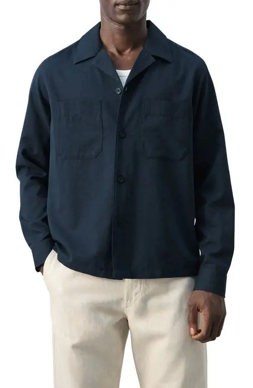 Mango Long Sleeve Cotton Blend Button-up Shirt - Navy