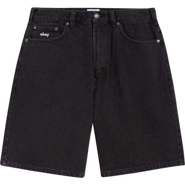 Obey Bigwig Baggy Denim Shorts - Washed Black