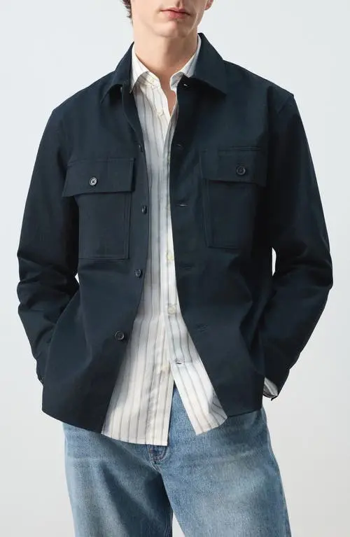 Mango Cotton Overshirt - Dark Navy