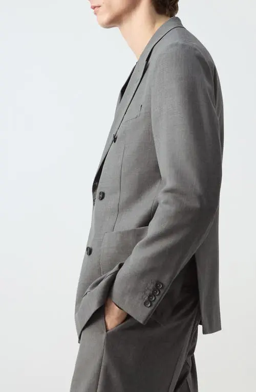 Mango Ricardo Regular Fit Double Breasted Jacket - Grey