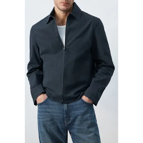 Mango Cotton Blend Jacket - Navy