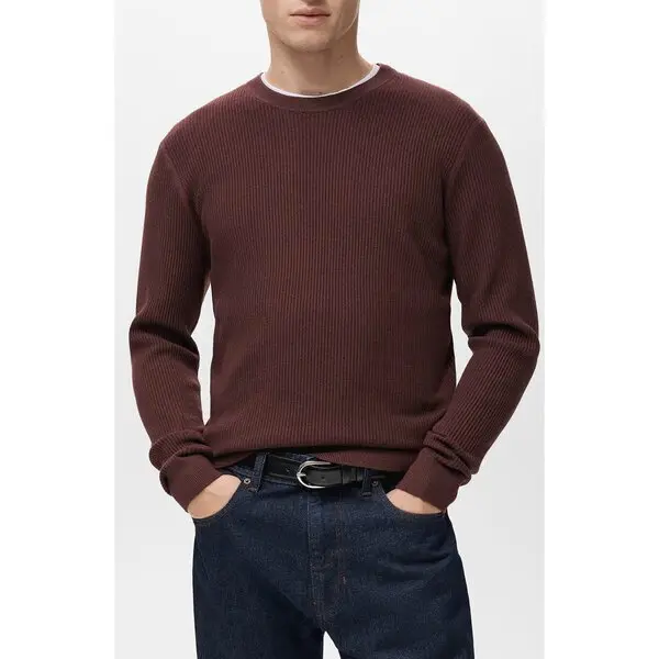 Mango Fine Rib Cotton-blend Sweater - Burgundy