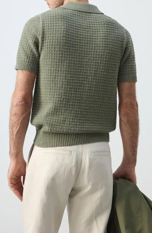Mango Waffle Knit Polo Sweater - Forest Green