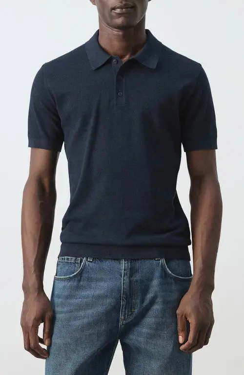Mango Fine Knit Polo - Navy