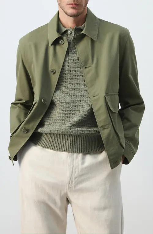Mango Cotton Blend Jacket - Khaki Green