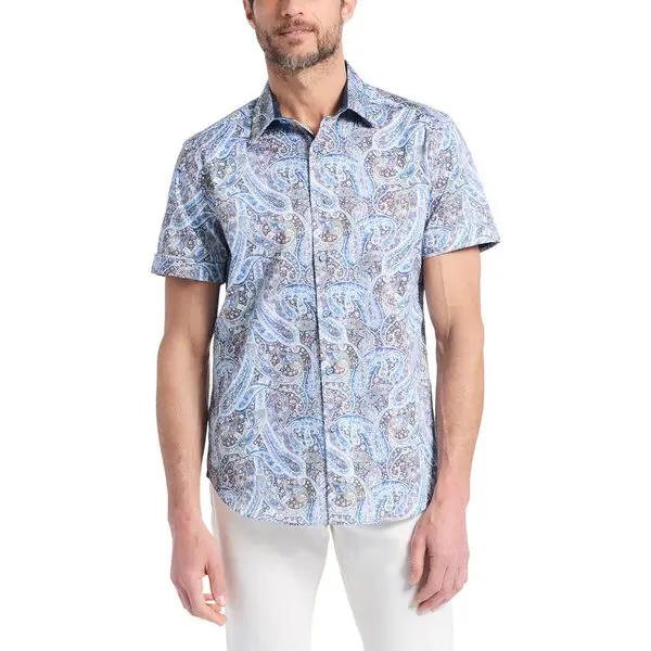 Robert Graham Melrose Short Sleeve Stretch Cotton Button-up Shirt