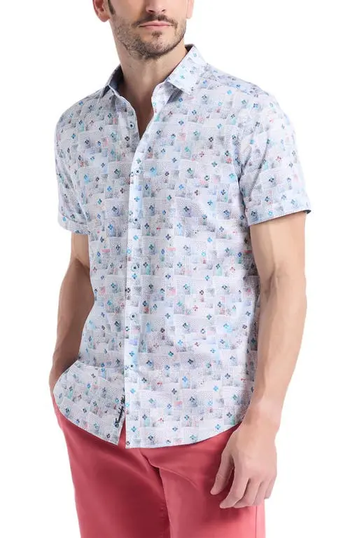 Robert Graham Embarcadero Short Sleeve Stretch Cotton Button-up Shirt
