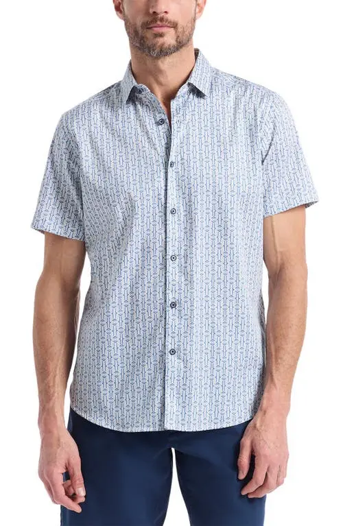 Robert Graham Napier Short Sleeve Stretch Cotton Button-up Shirt - Blue Multi