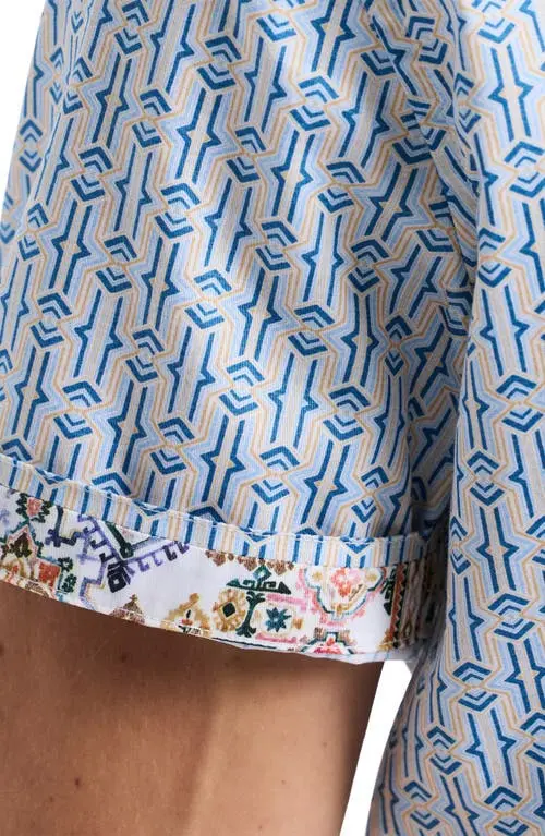 Robert Graham Napier Short Sleeve Stretch Cotton Button-up Shirt - Blue Multi