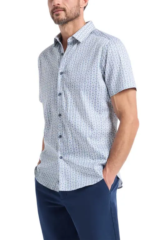 Robert Graham Napier Short Sleeve Stretch Cotton Button-up Shirt - Blue Multi
