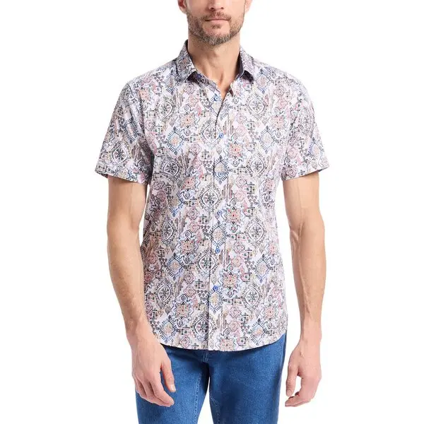Robert Graham Pismo Short Sleeve Stretch Cotton Button-up Shirt - White Multi