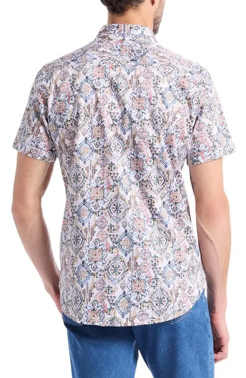 Robert Graham Pismo Short Sleeve Stretch Cotton Button-up Shirt - White Multi