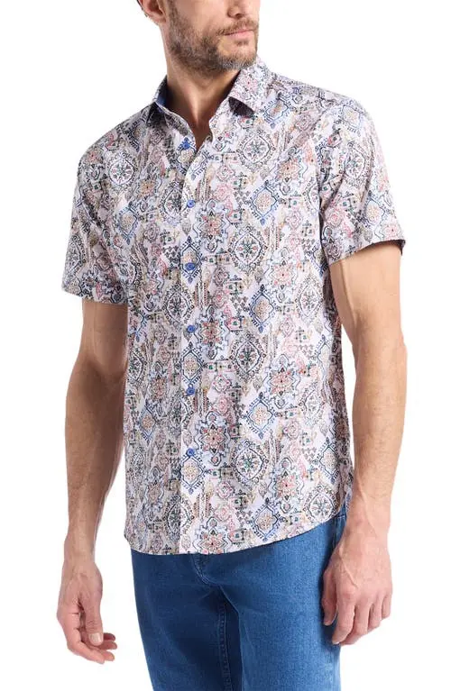 Robert Graham Pismo Short Sleeve Stretch Cotton Button-up Shirt - White Multi