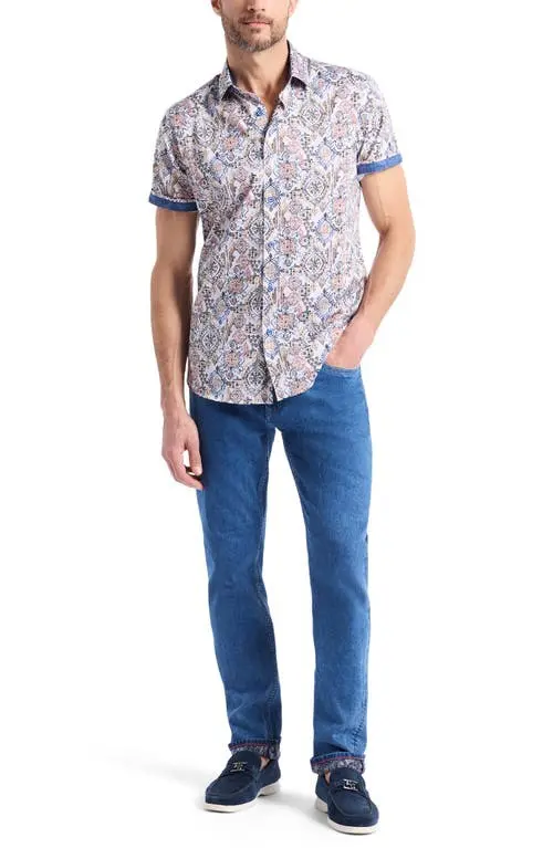 Robert Graham Pismo Short Sleeve Stretch Cotton Button-up Shirt - White Multi